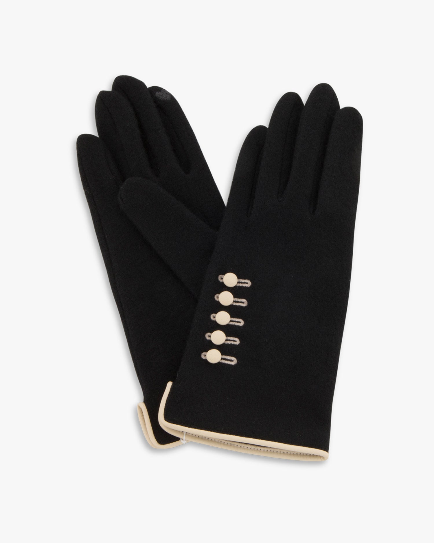 Wool Touch Gloves Buttons Black Stylish Warmth EveStore
